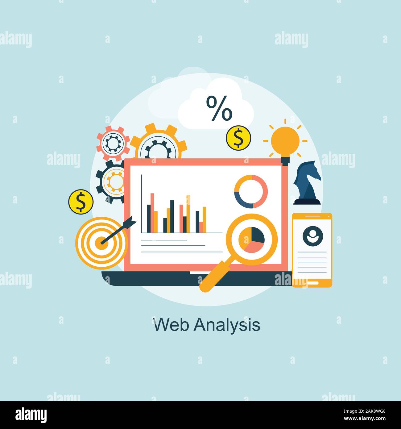 Data Analytics based web template design with isometric view of ...