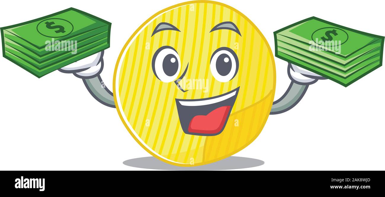 happy rich potato chips character with money on hands Stock Vector ...