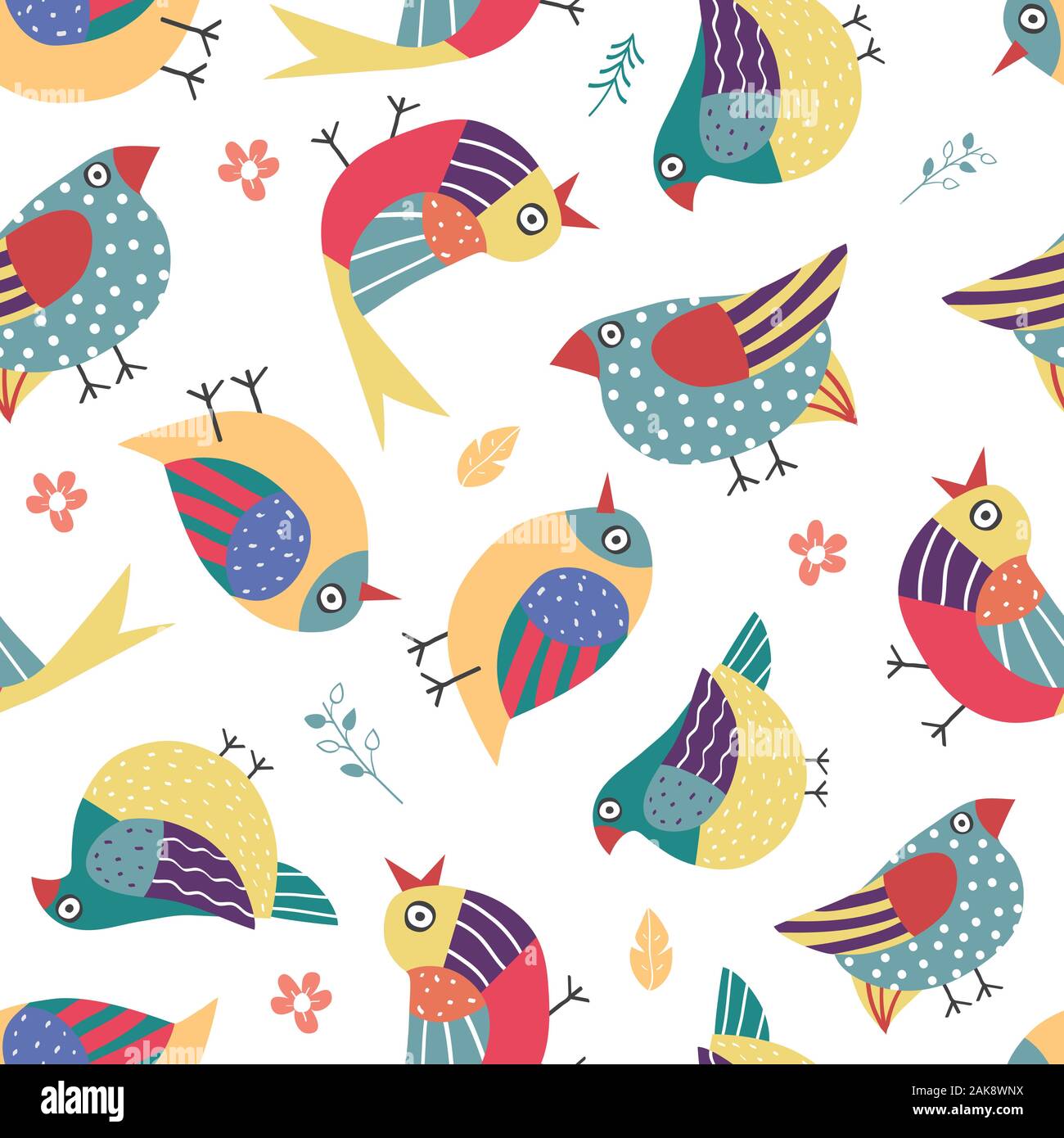 Seamless pattern with hand drawn bird in the white backdrop. pattern ...