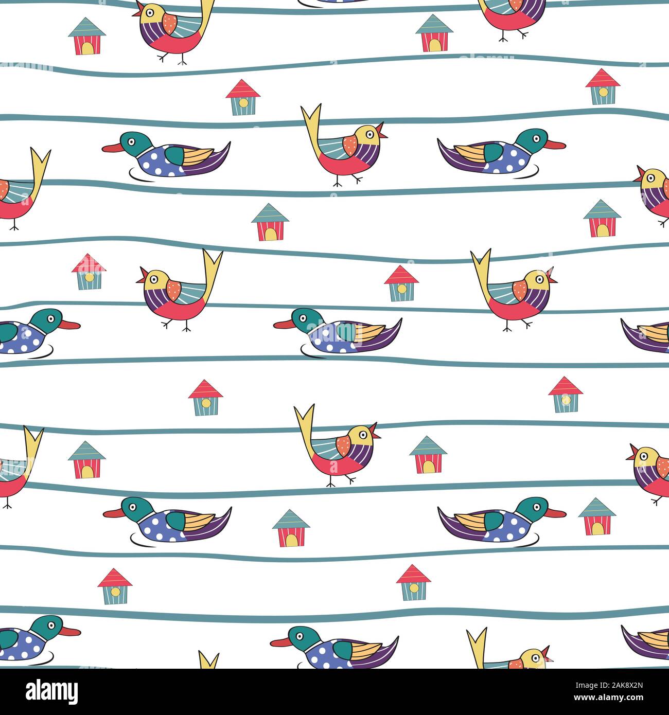 Seamless pattern with hand drawn bird in the white backdrop. pattern ...