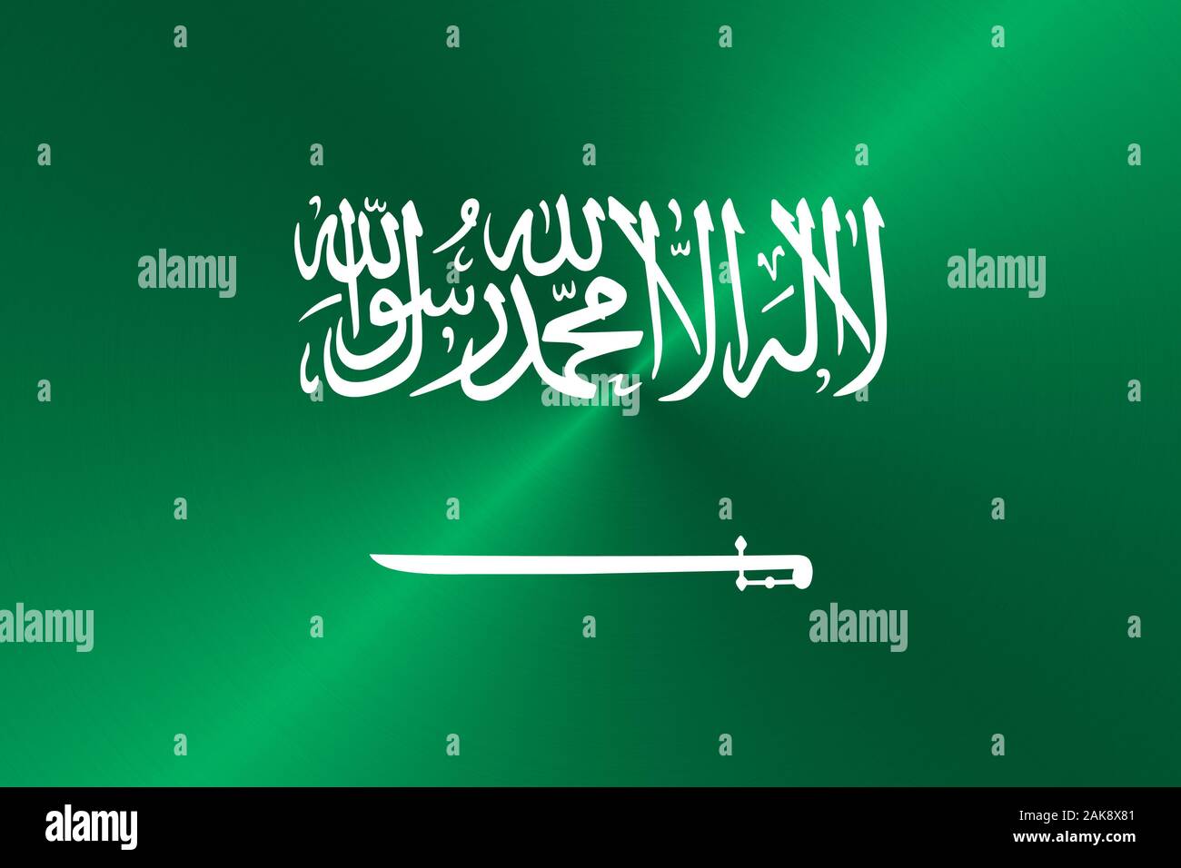 Flag of Saudi Arabia in traditional colors and proportion. Metal ...