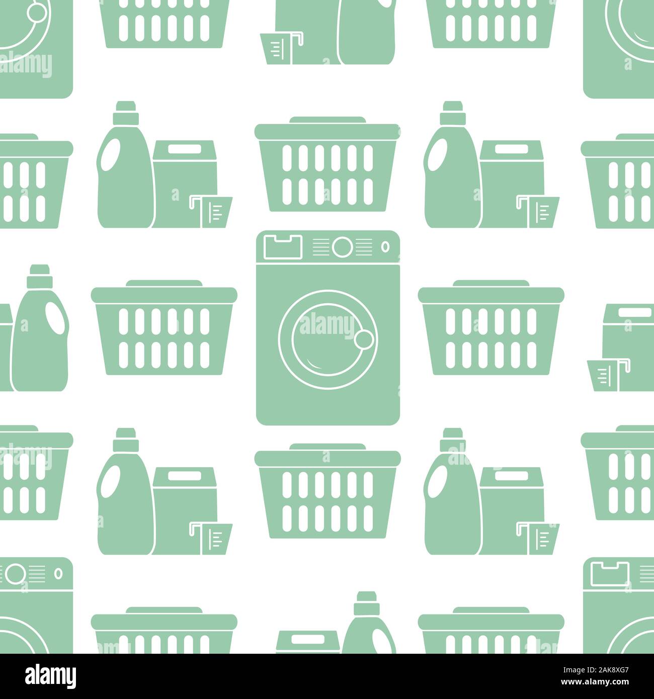 Vector seamless pattern Washing machine, laundry basket, washing powder ...