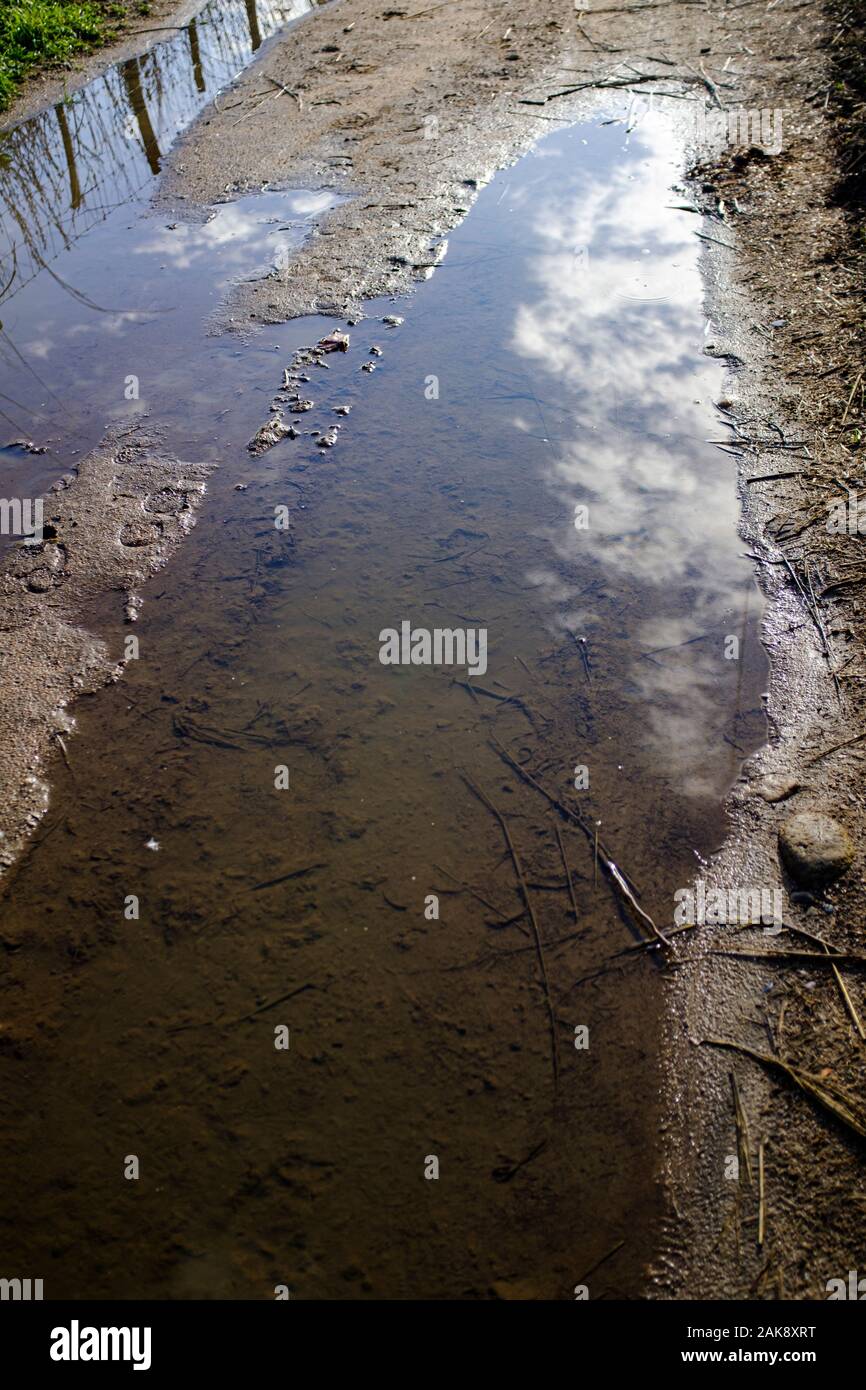 Muddy puddle on an off road road Stock Photo - Alamy