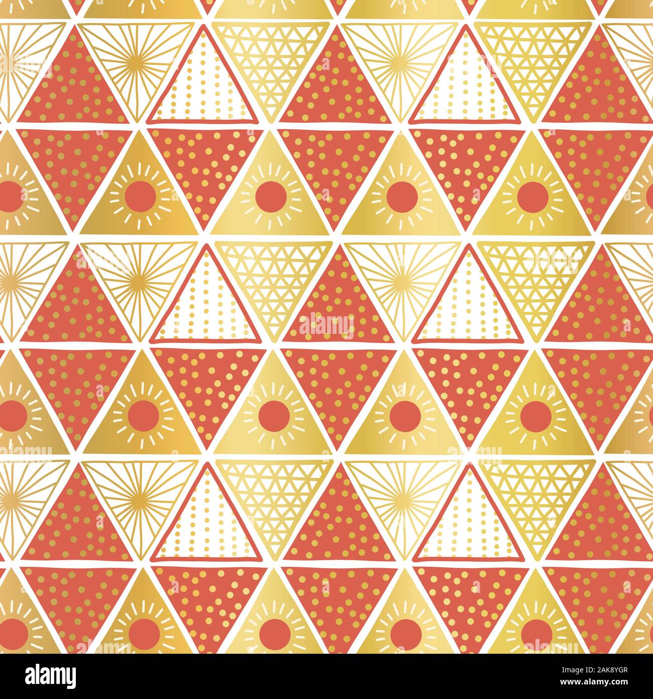 Golden orange white triangles seamless vector tribal pattern. Hand ...