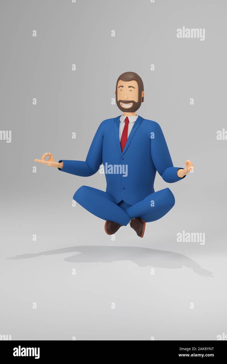 Cartoon character, businessman sitting in lotus position. Businessman ...