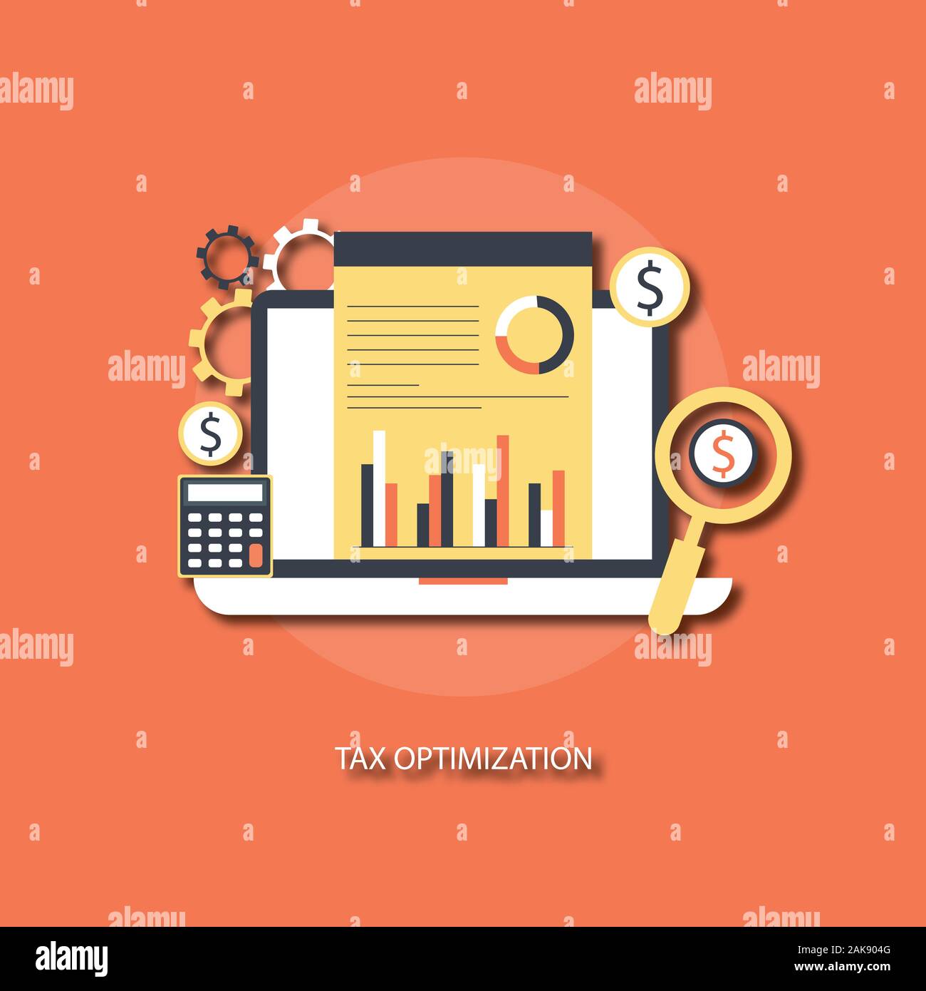 Concept tax payment. Data analysis, paperwork, financial research ...