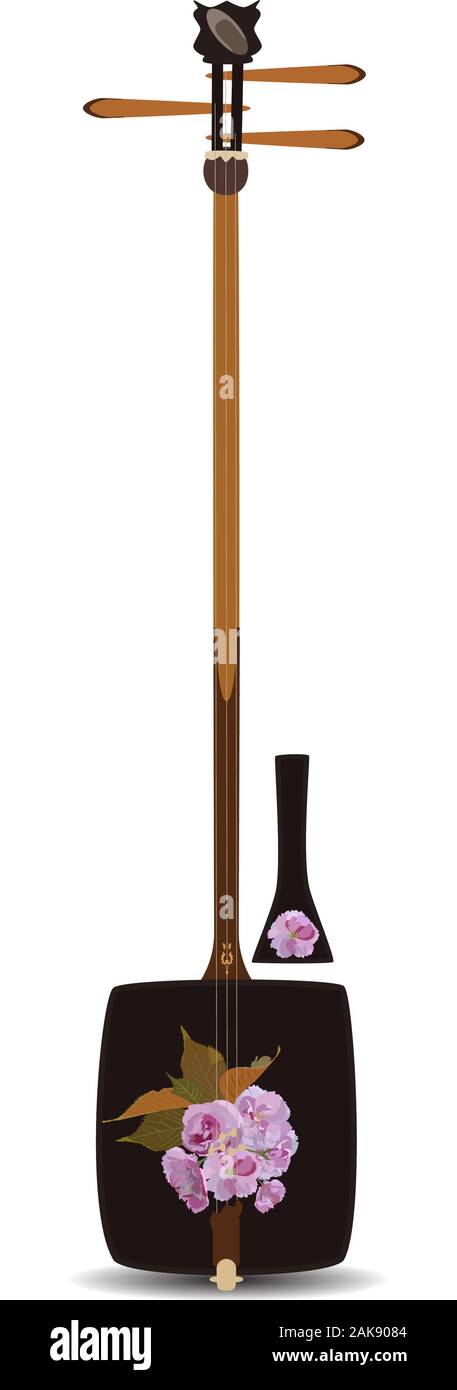 Japanese shamisen with sakura blossom branch, vector isolated ...