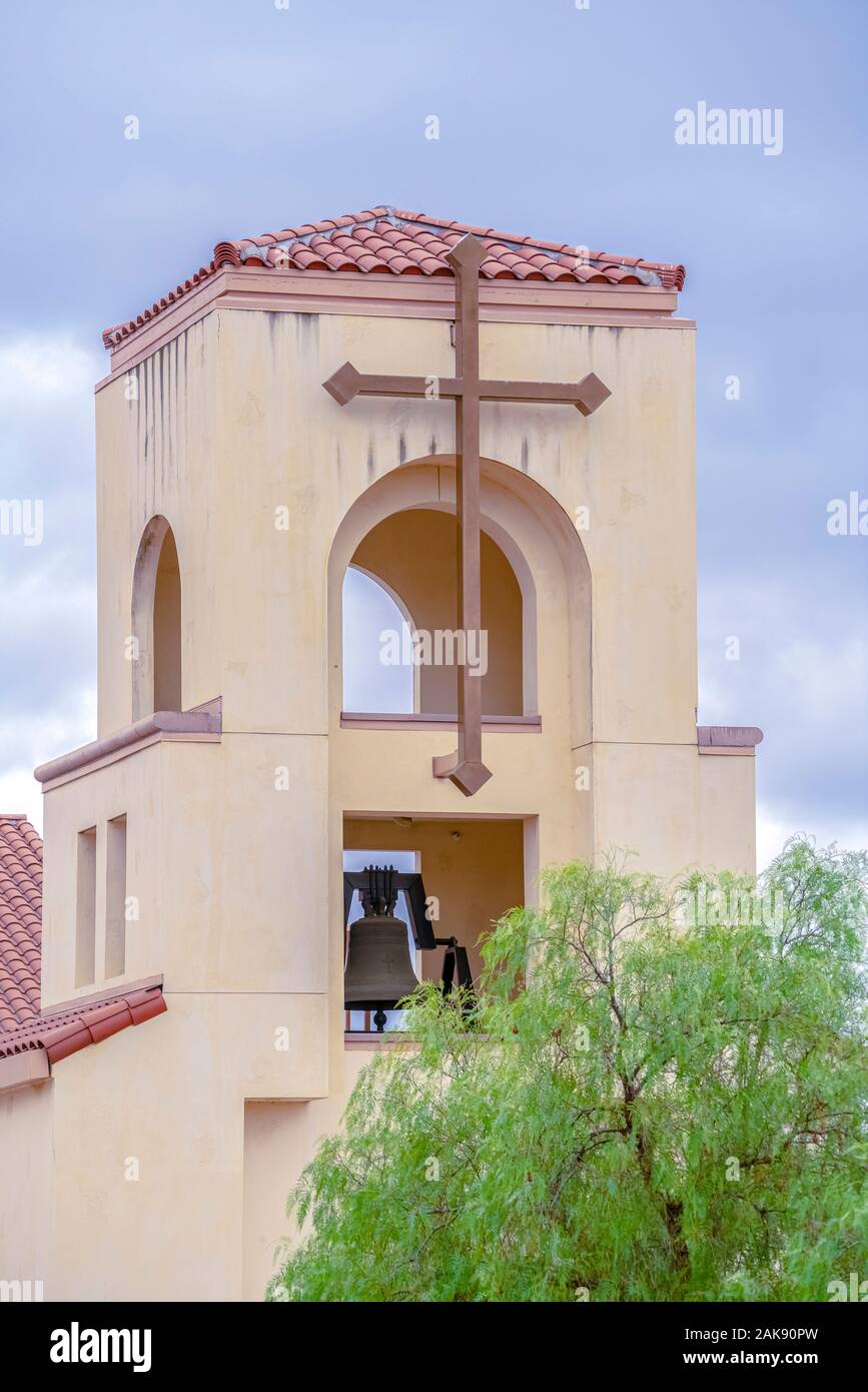 Modern bell tower on a small church Stock Photo - Alamy