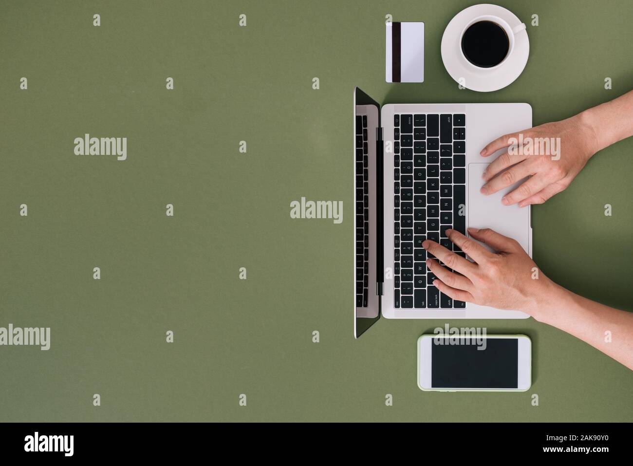 Woman typing on computer keyboard selective focus on hand, can be used ...