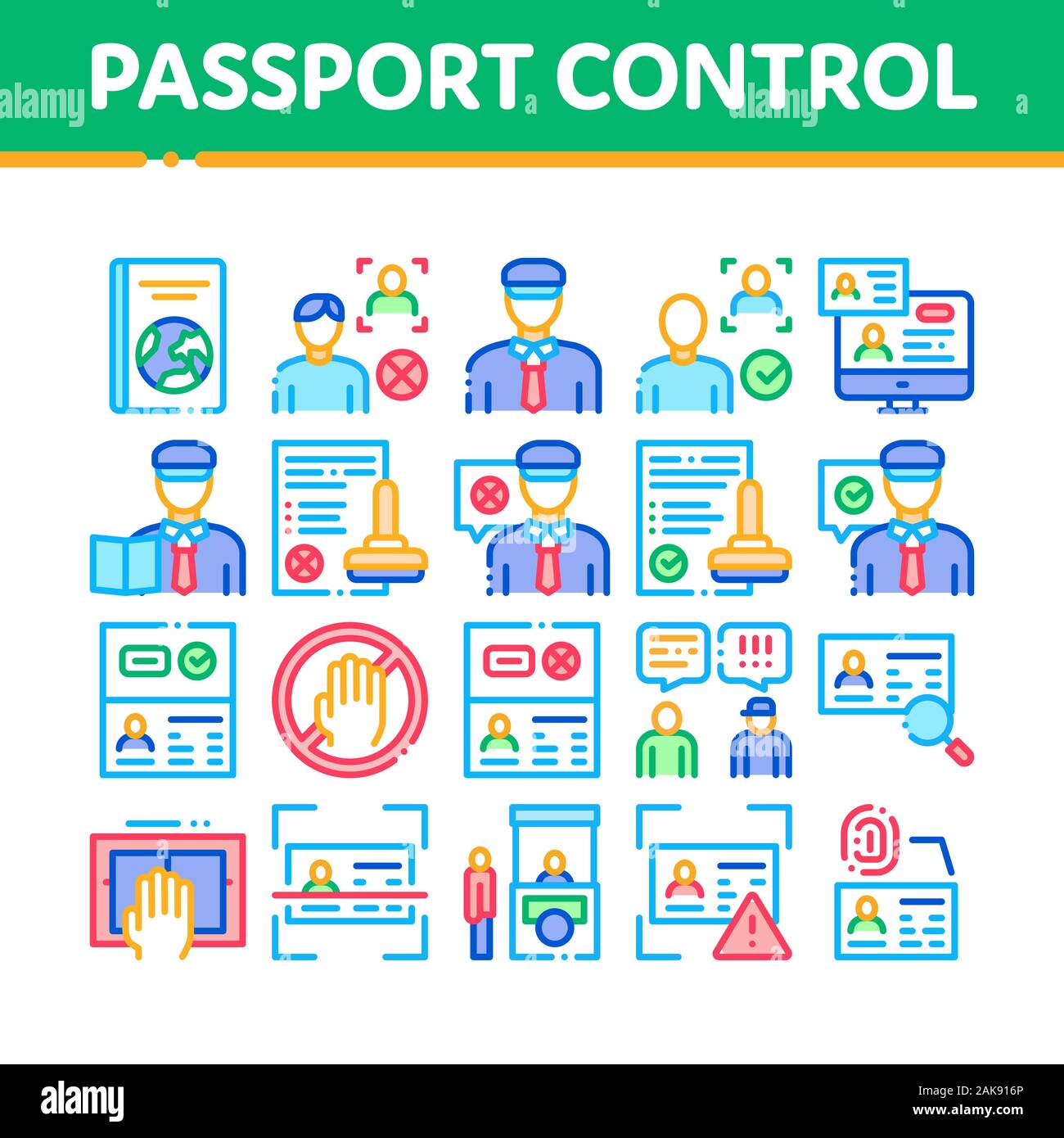 Passport Control Check Collection Icons Set Vector Stock Vector Image ...