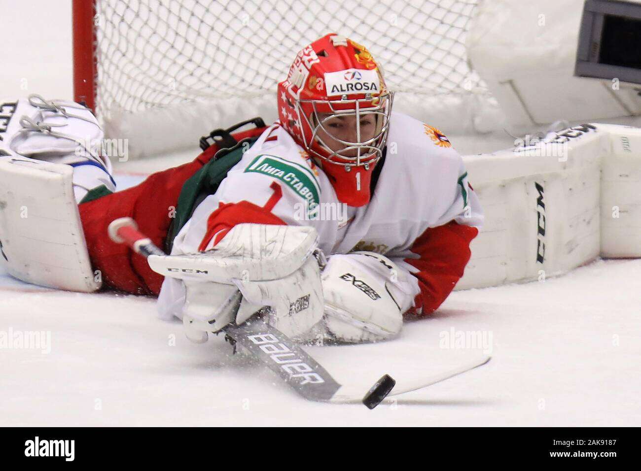 Goalkeeper Amir Miftakhov (RUS) in action during the 2020 IIHF World Junior Ice Hockey ...