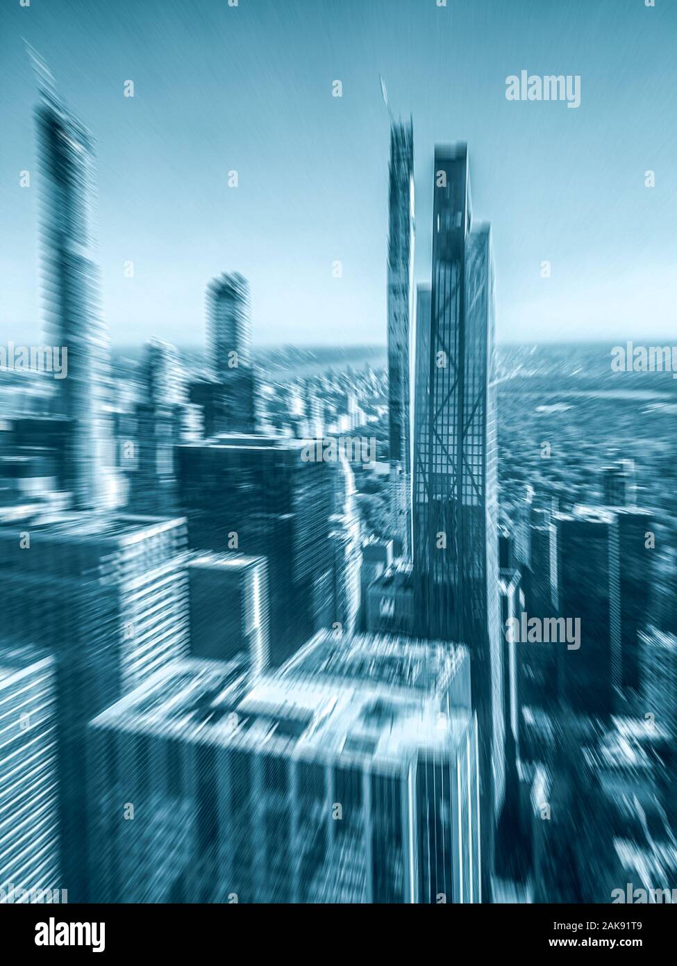 Flying over the skyscrapers of a big city. Manhattan, aerial view Stock ...