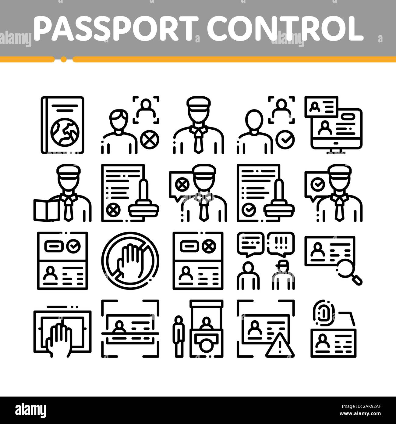 Passport Control Check Collection Icons Set Vector Stock Vector Image ...