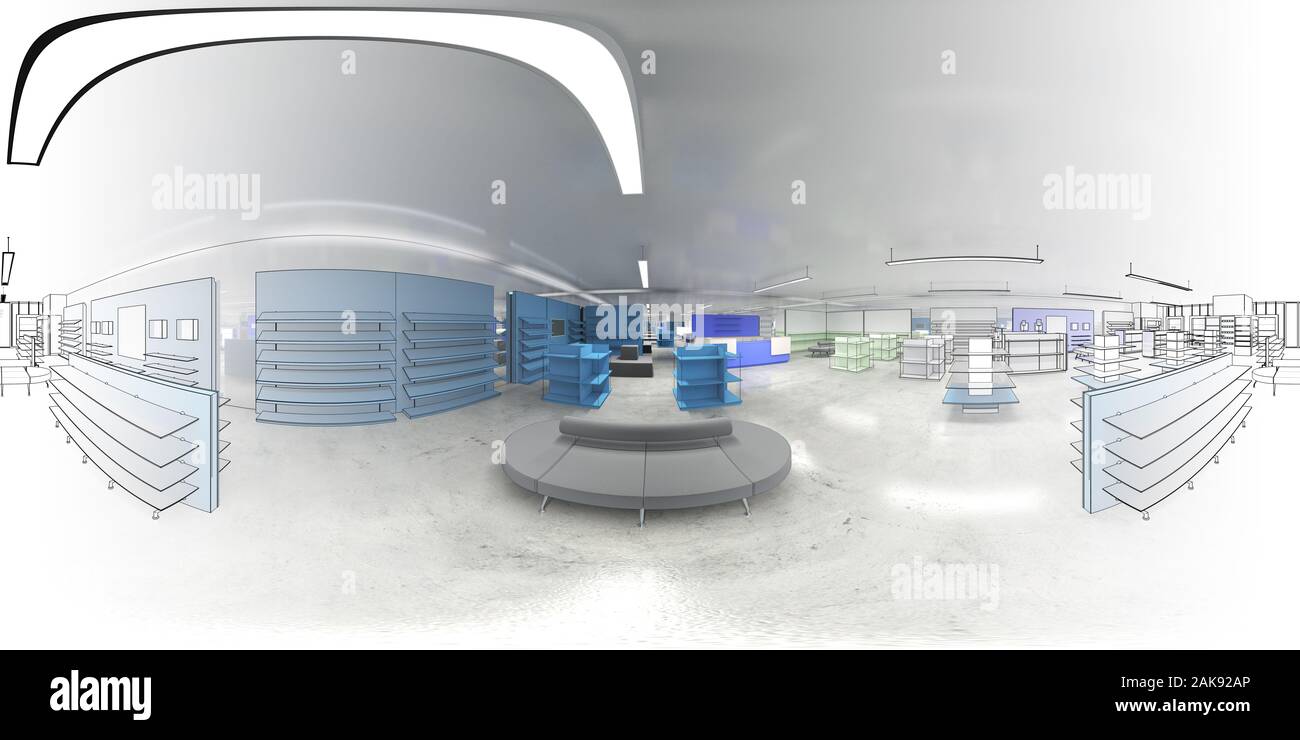 spherical panorama of the interior, 3D illustration Stock Photo - Alamy