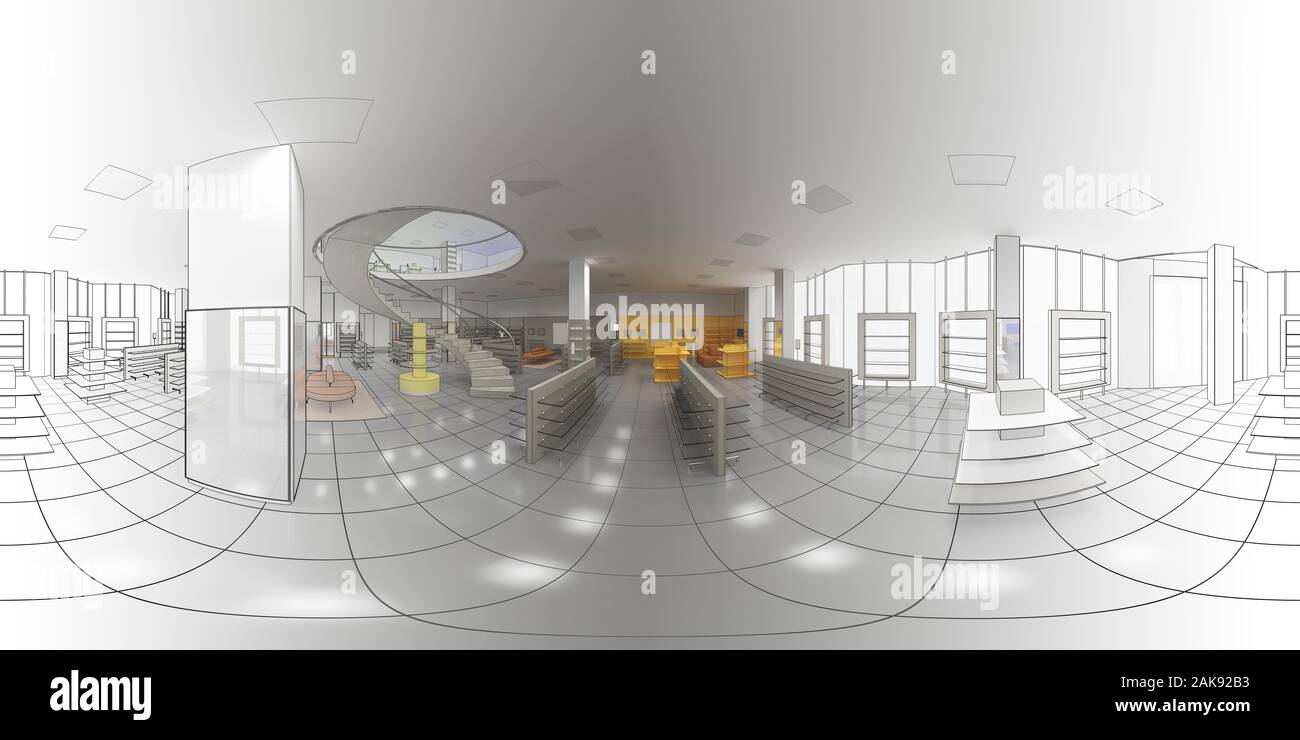 spherical panorama of the interior, 3D illustration Stock Photo - Alamy