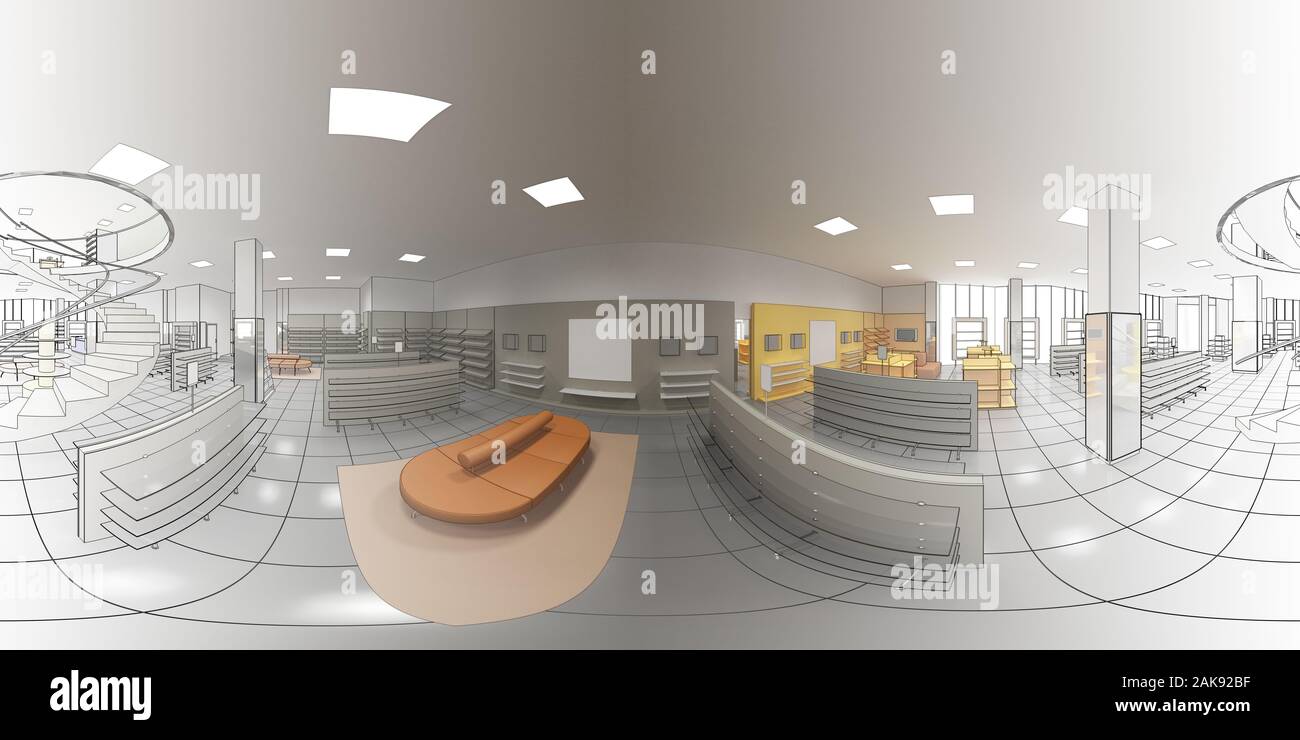 spherical panorama of the interior, 3D illustration Stock Photo - Alamy