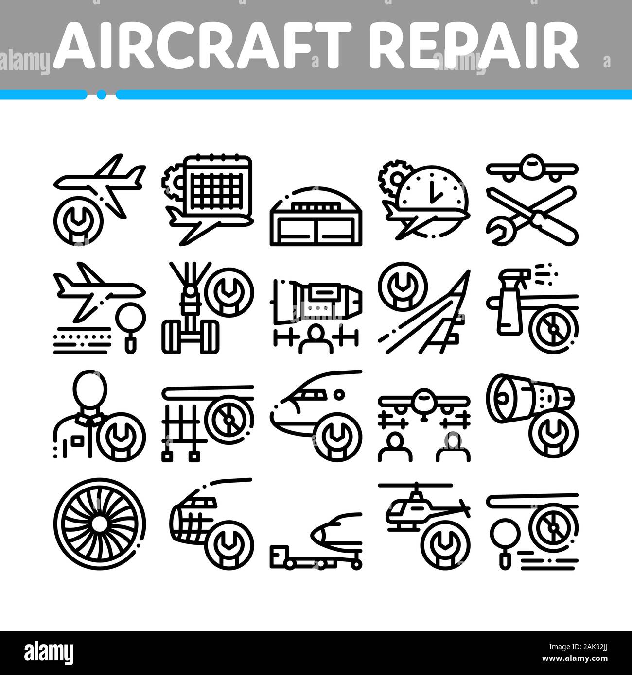 Aircraft Repair Tool Collection Icons Set Vector Stock Vector Image ...