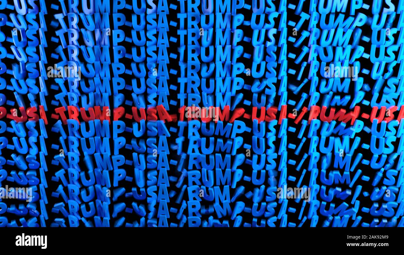 Name of President Trump and USA lettering in blue and red colors like a ...