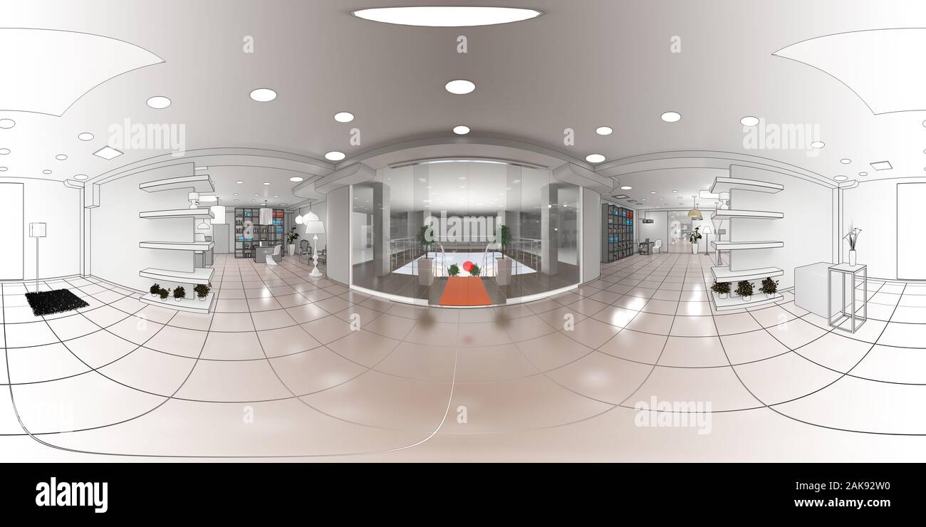 spherical panorama of the interior, 3D illustration Stock Photo - Alamy