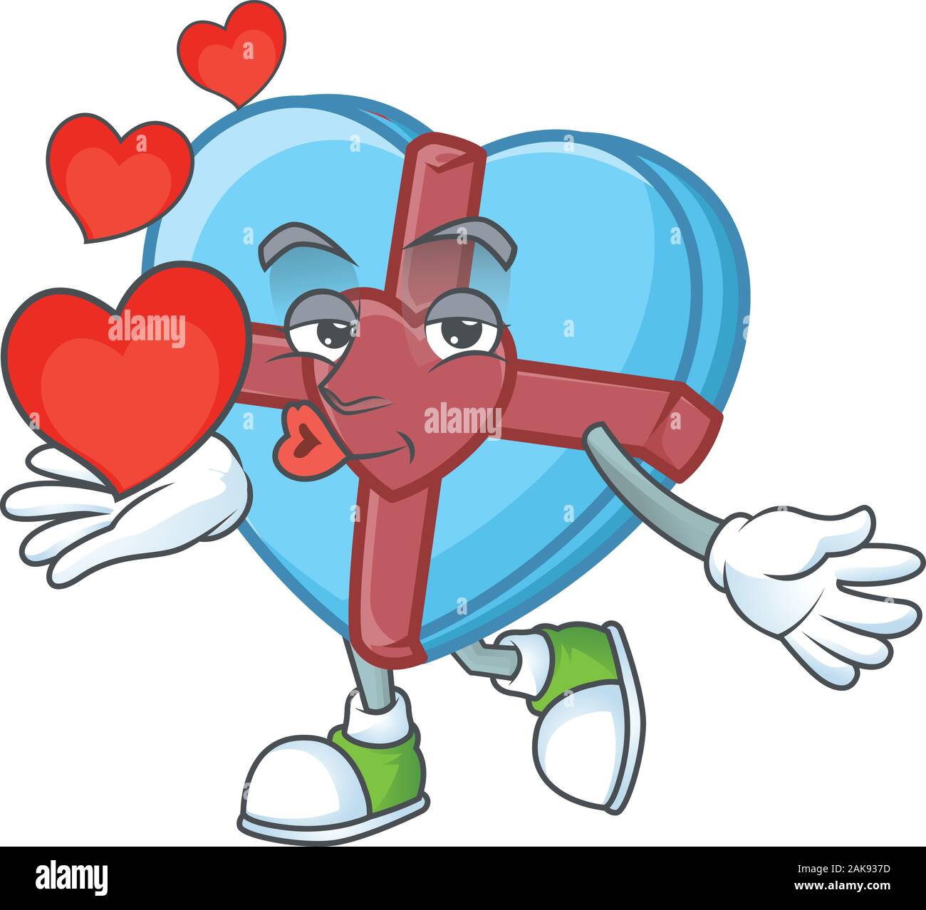 Funny Face love gift blue cartoon character holding a heart Stock ...