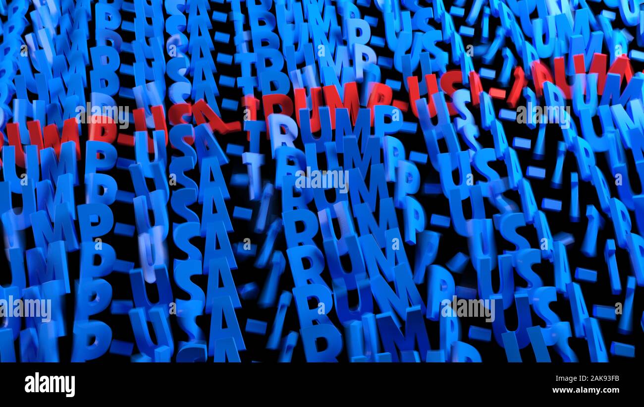 Name of President Trump and USA lettering in blue and red colors like a ...