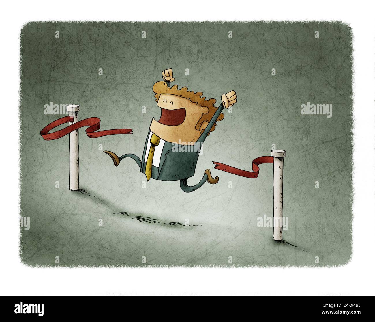 Businessman crosses the finish line breaking the red ribbon Stock Photo ...