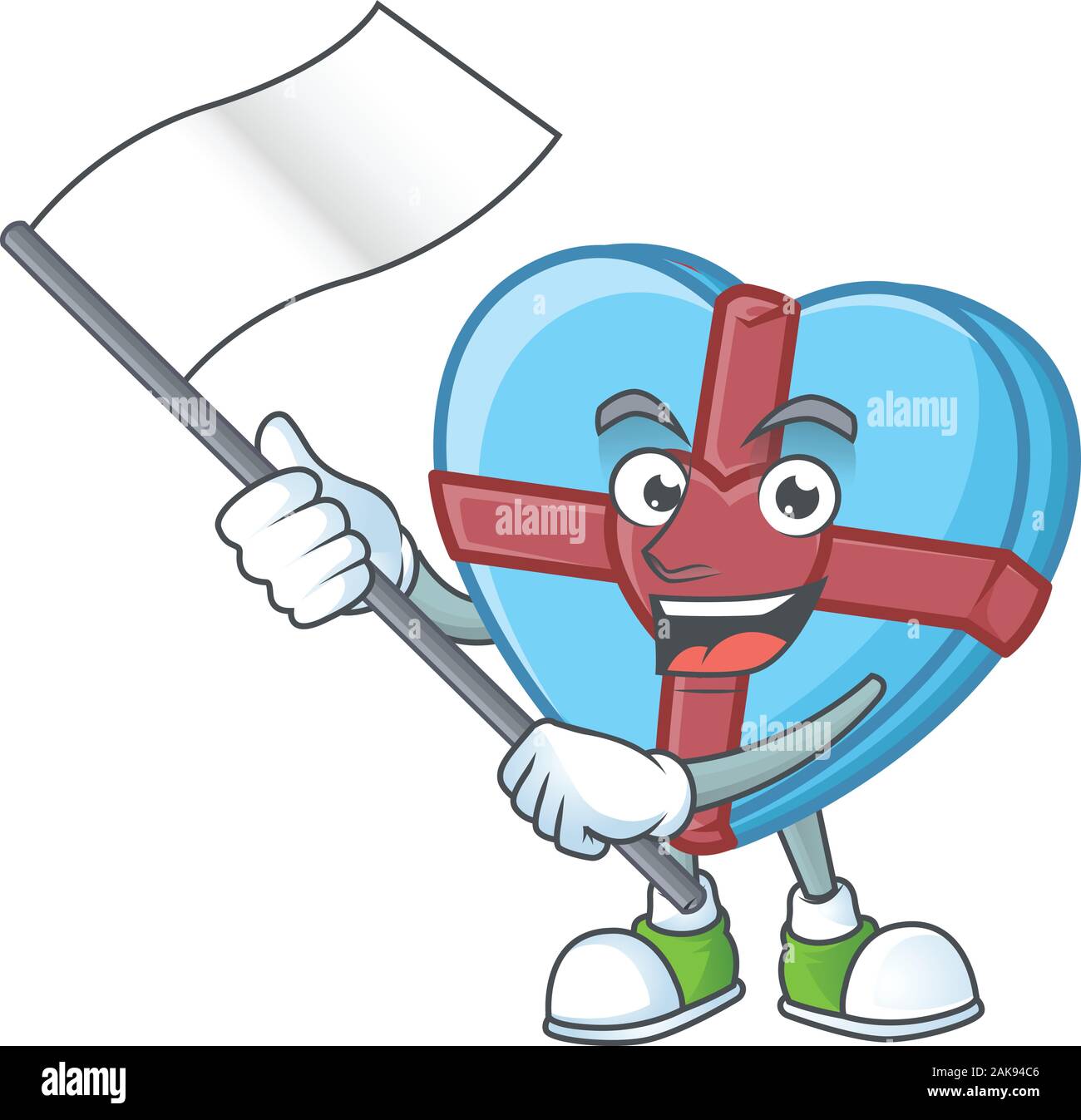 Funny love gift blue cartoon character style holding a standing flag ...