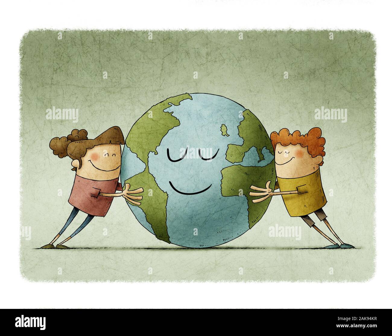 Children drawing the earth together hi-res stock photography and images ...