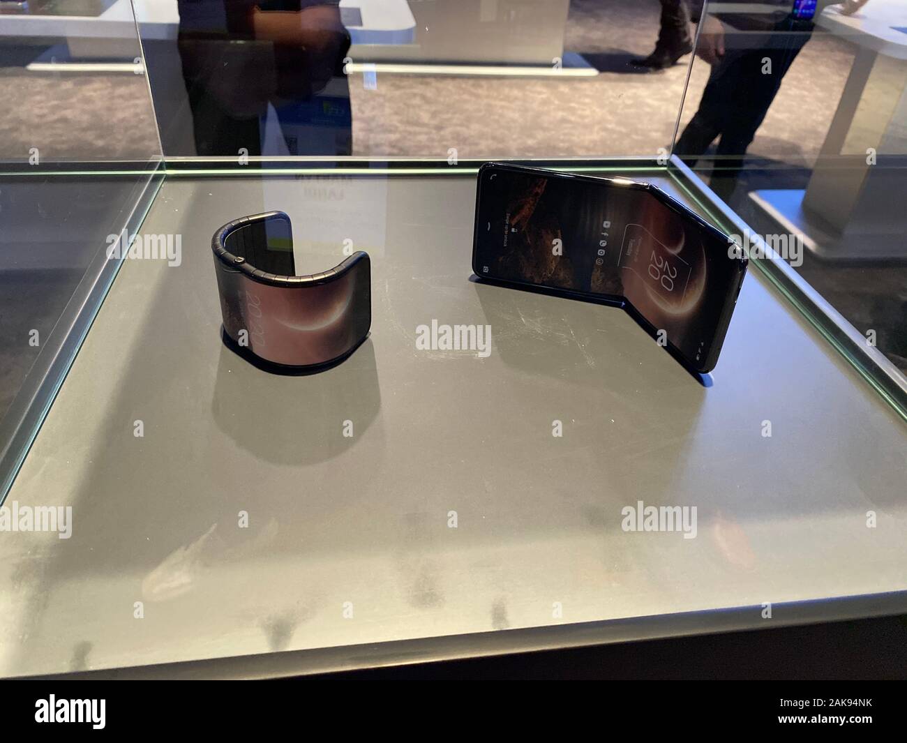 Flexible phones made by the Royole Corporation on display at the ...