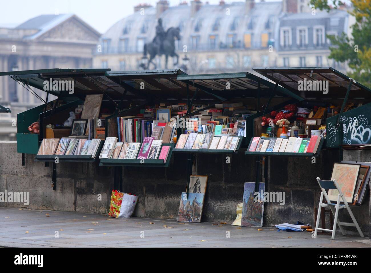 Famous bookseller's boxes along the Seine River in Paris Stock Photo ...