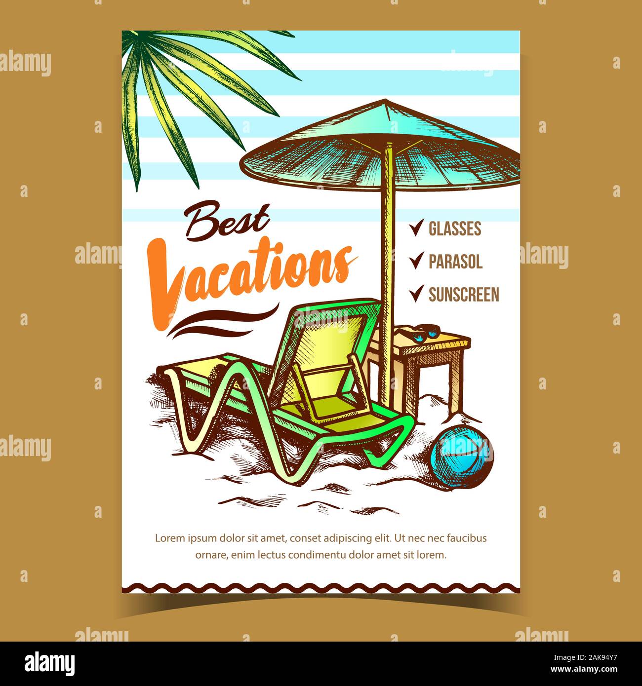 Best Vacations On Beach Advertising Poster Vector Stock Vector Image ...