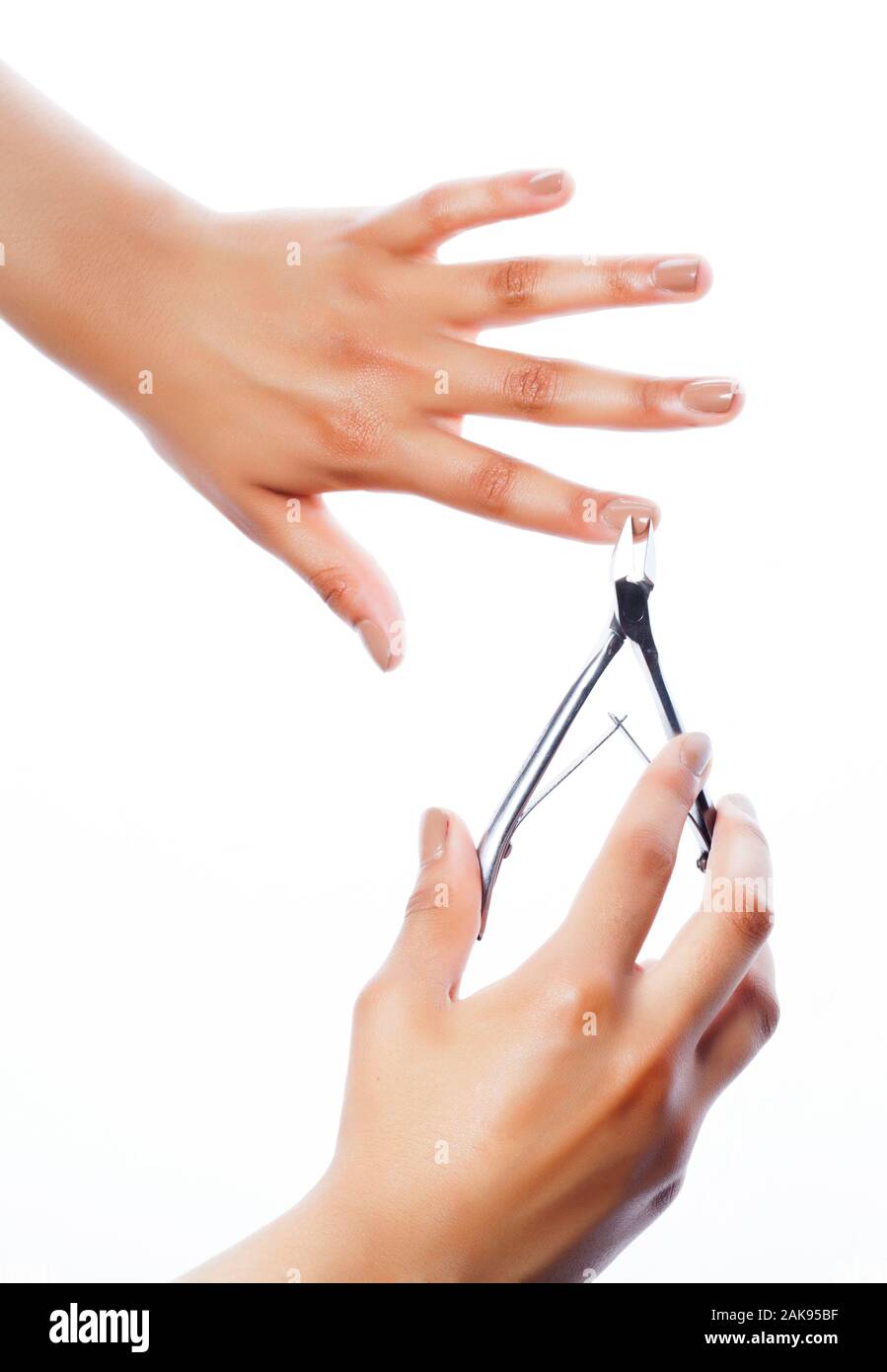 african taned hand doing manicure pedicure by itself isolated on white ...
