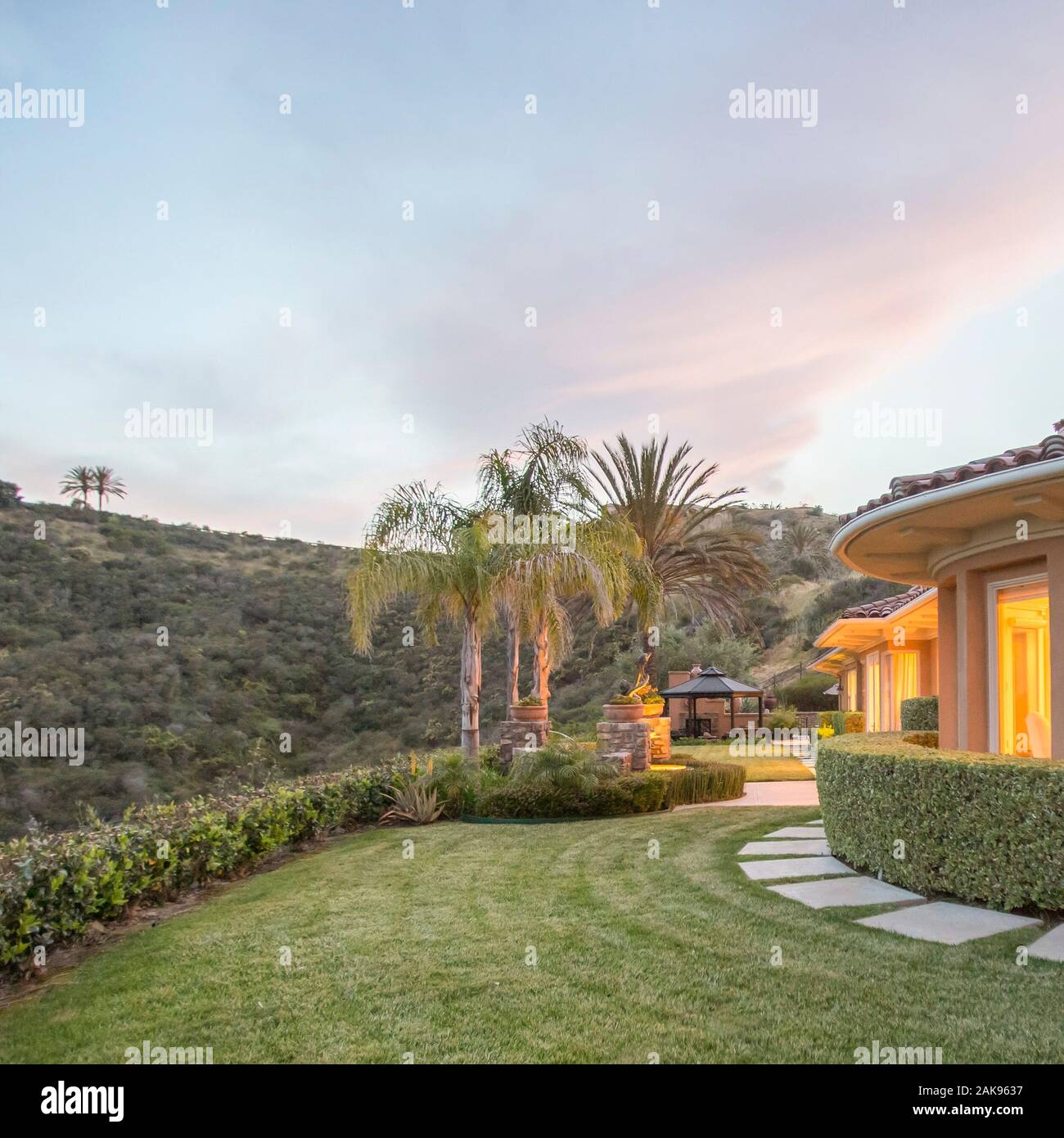 Square frame Round window display on home twilight shoot Stock Photo ...