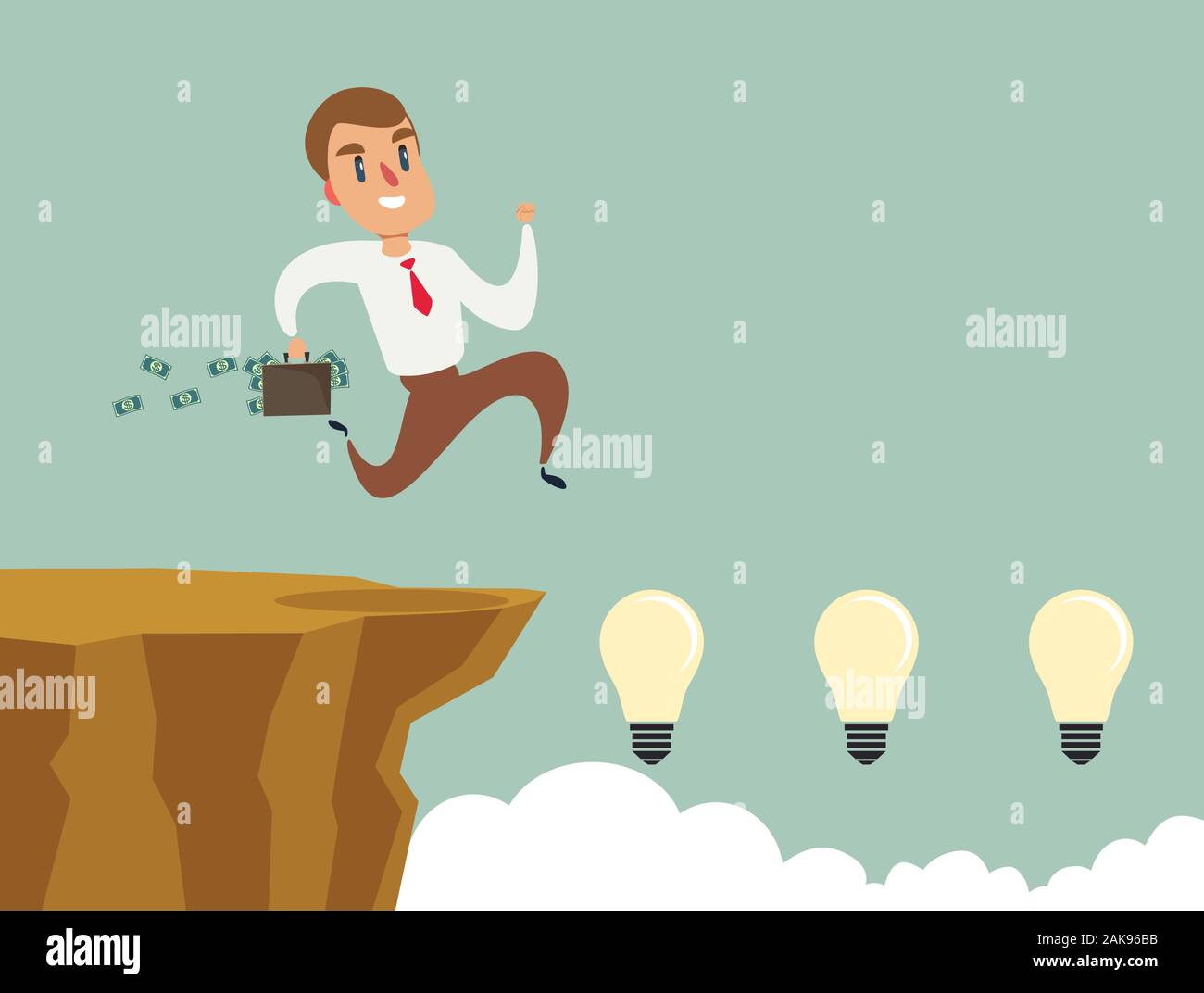 Business man jumping over cliff gap. Concept of business risk and ...