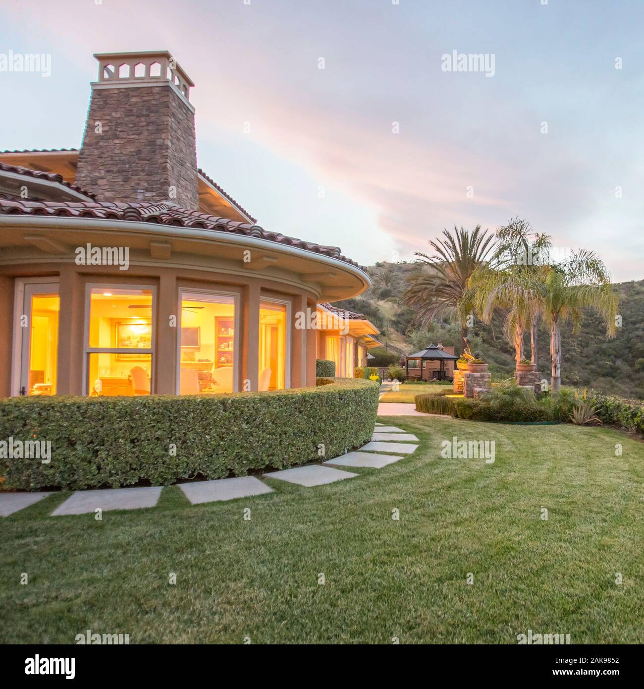Square frame Round window display on home twilight shoot Stock Photo ...