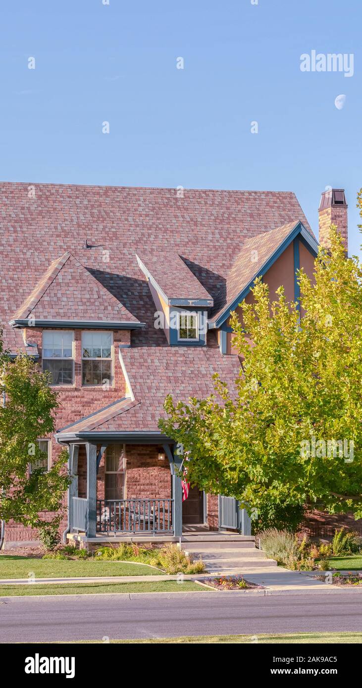 Vertical frame Street view of a modern urban home on an estate Stock ...
