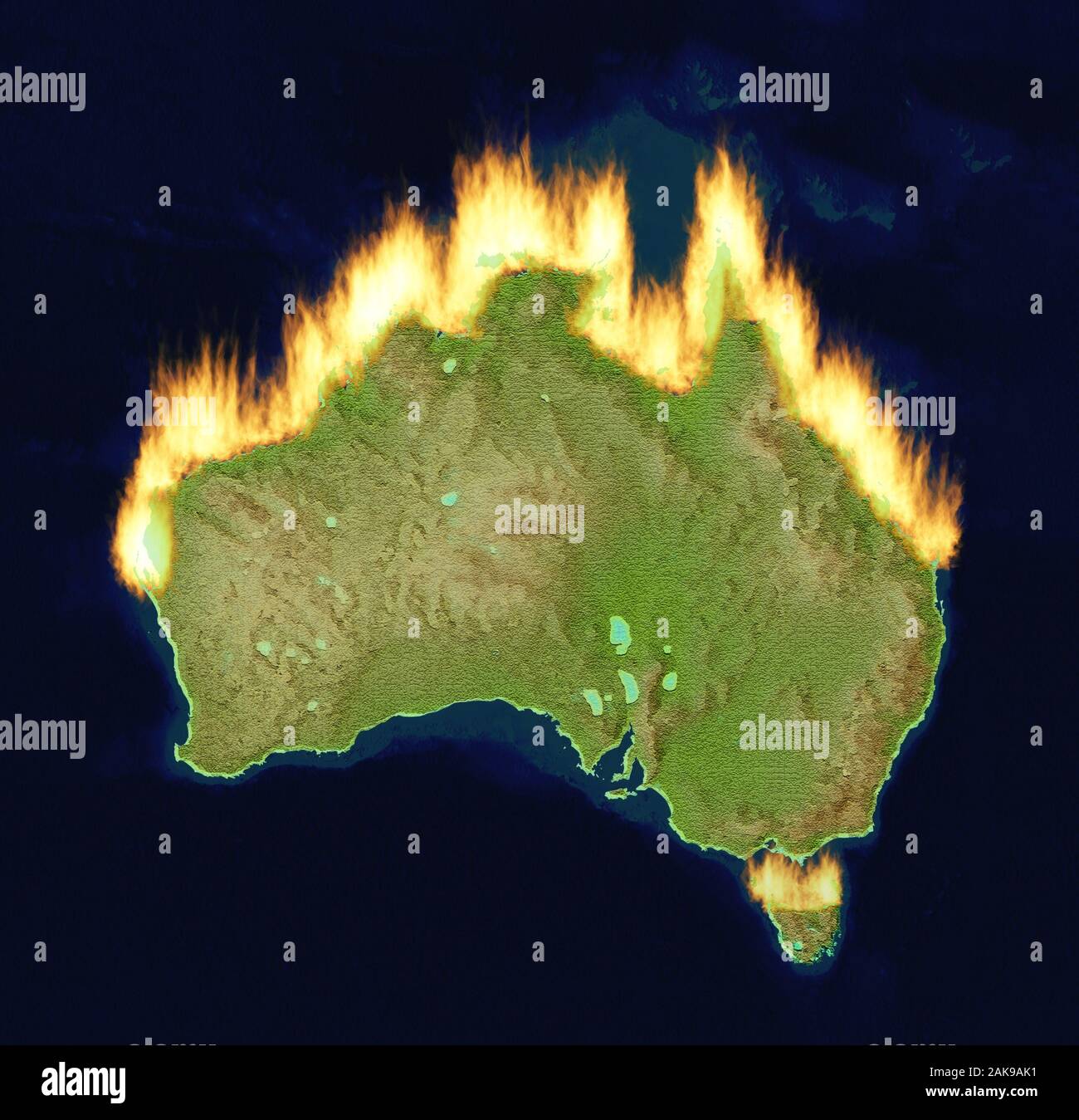 Burning Australia Map Illustration Stock Photo - Alamy