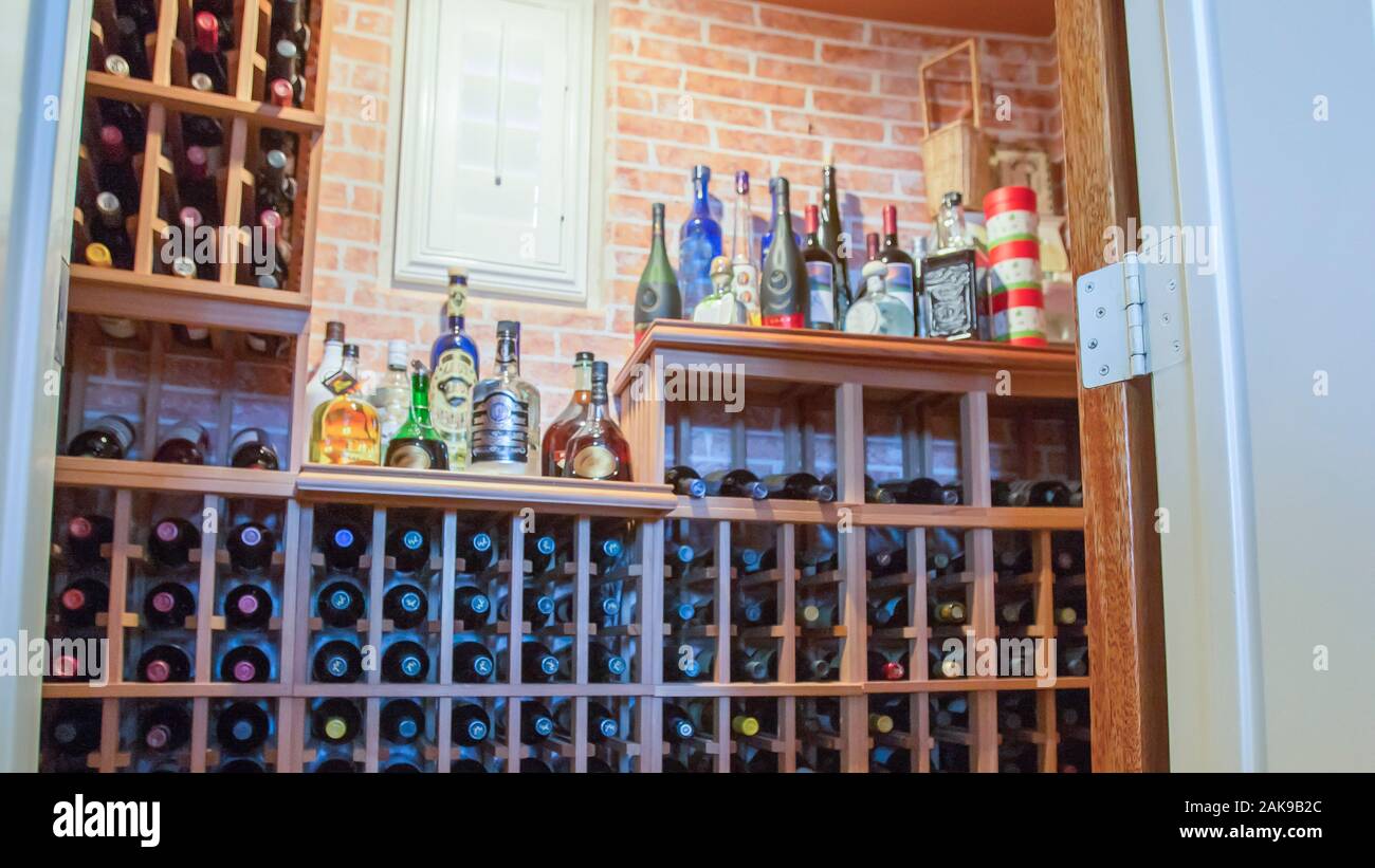 Panorama Close up inside a wine cellar in California Stock Photo - Alamy