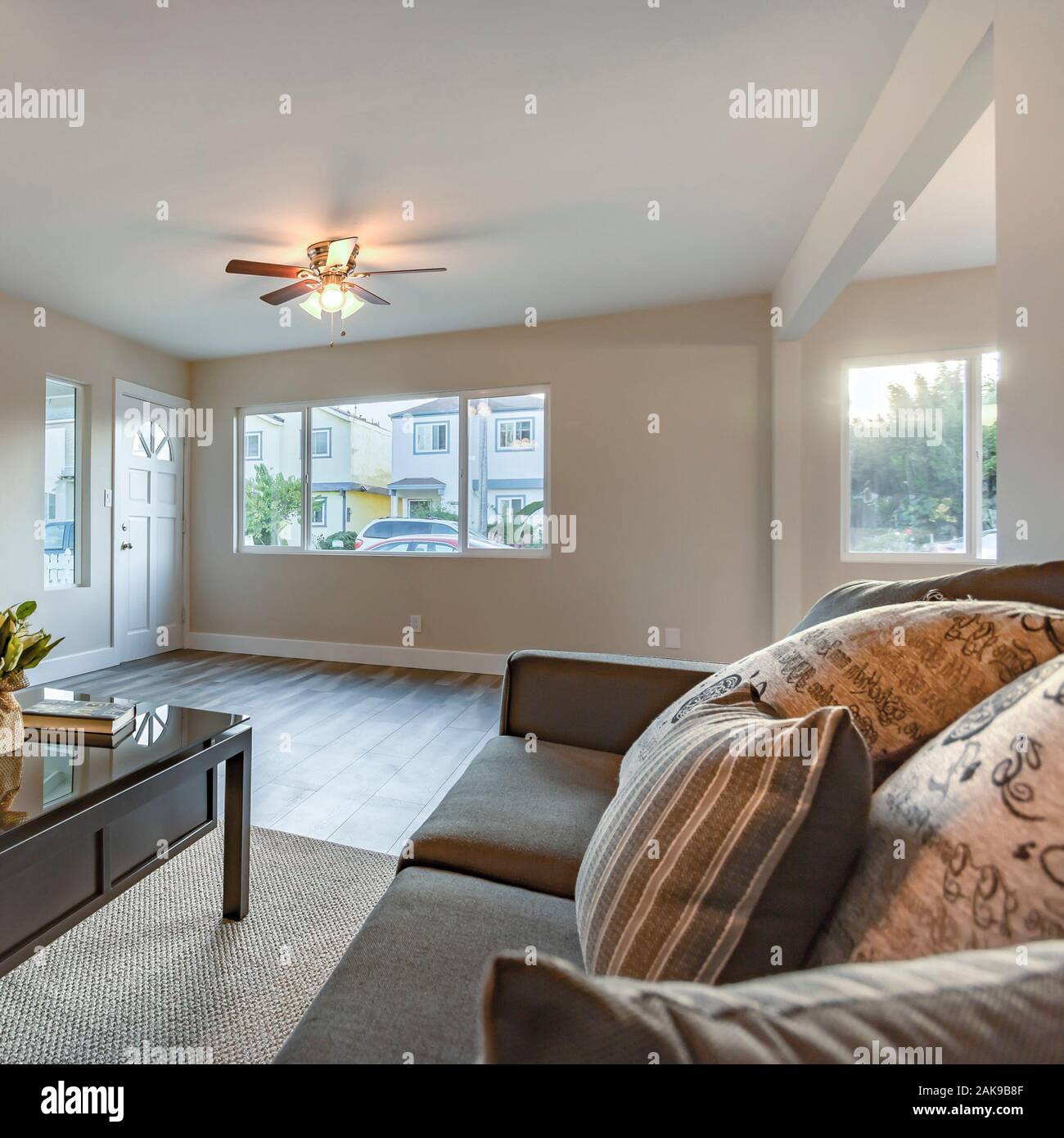 Square Living room from the couch clean inside Stock Photo - Alamy