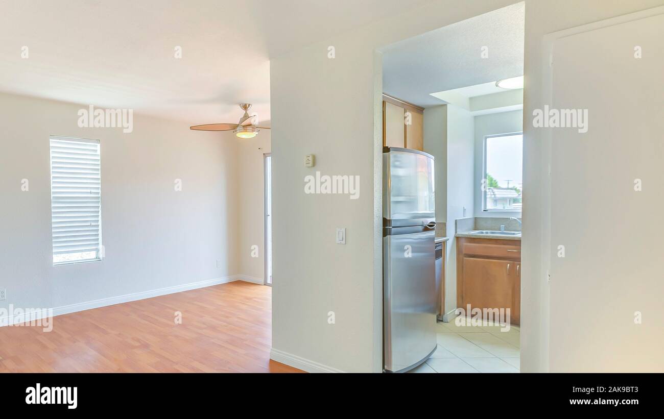 Panorama Empty living room in townhome clean inside Stock Photo - Alamy