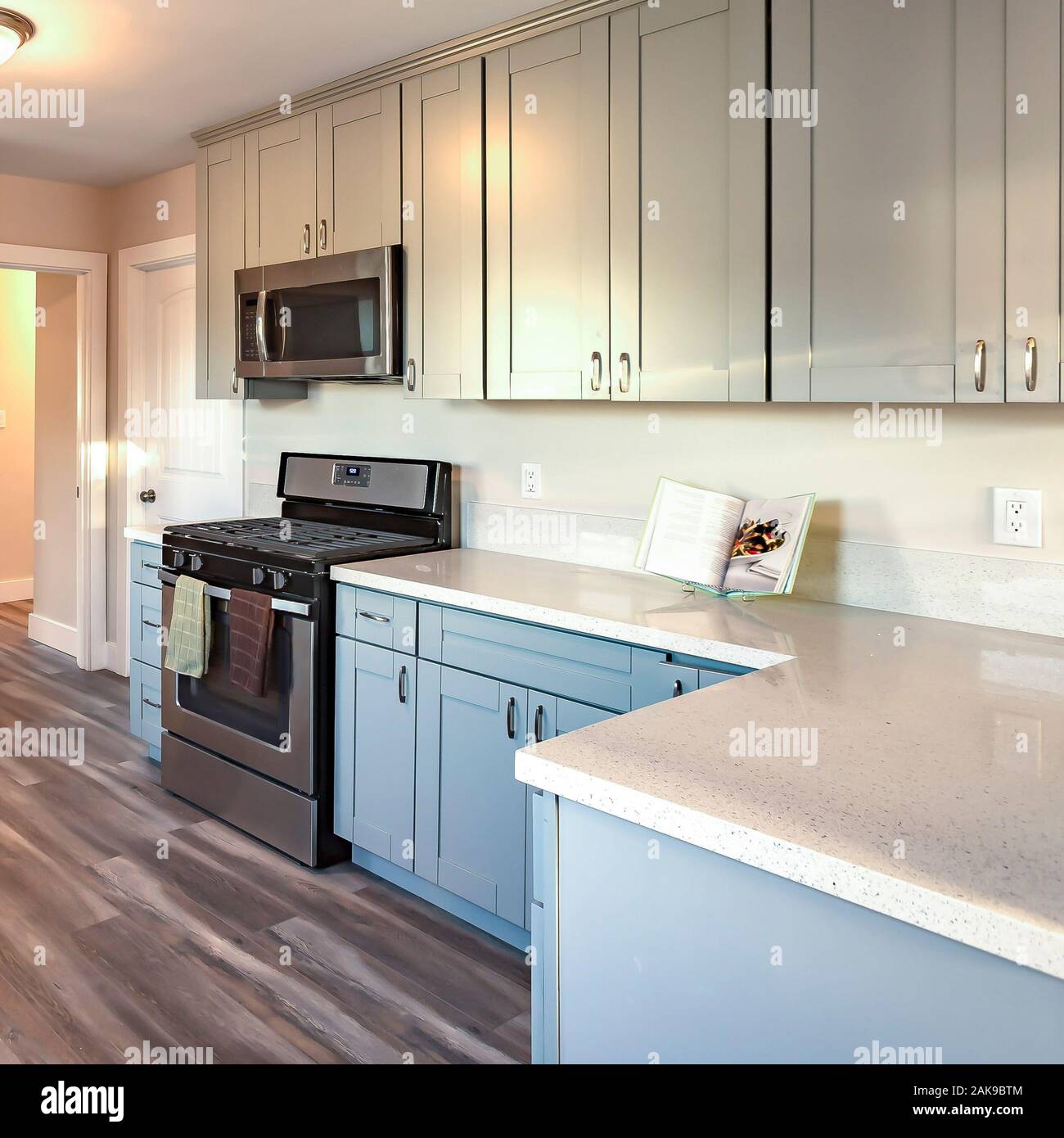 Square Large kitchen at sunset and twilight Stock Photo - Alamy