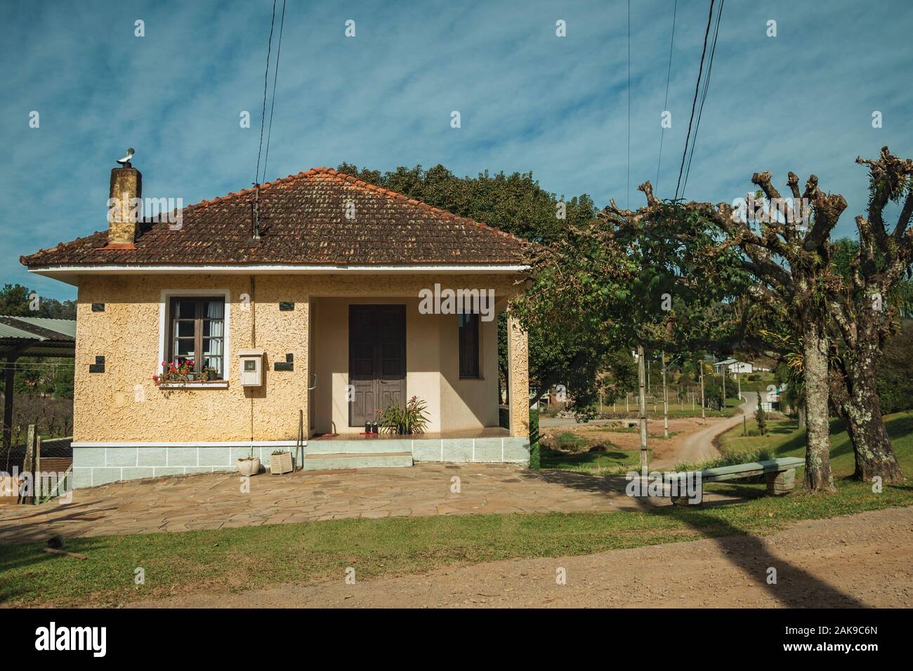 Facade of old charming working-class house near Bento Goncalves. A wine ...