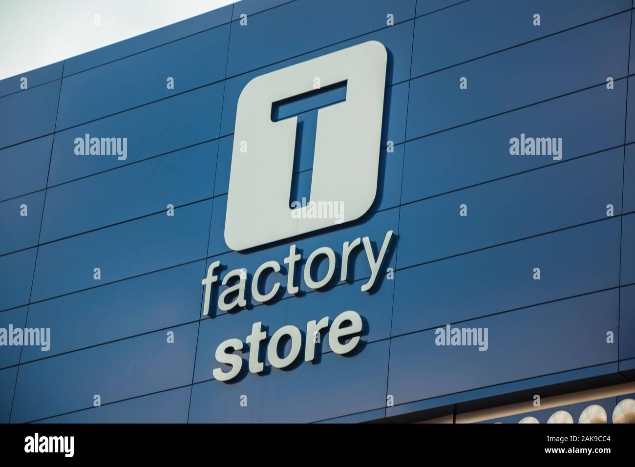 Signboard on the facade of Tramontina Factory Store building, a company ...