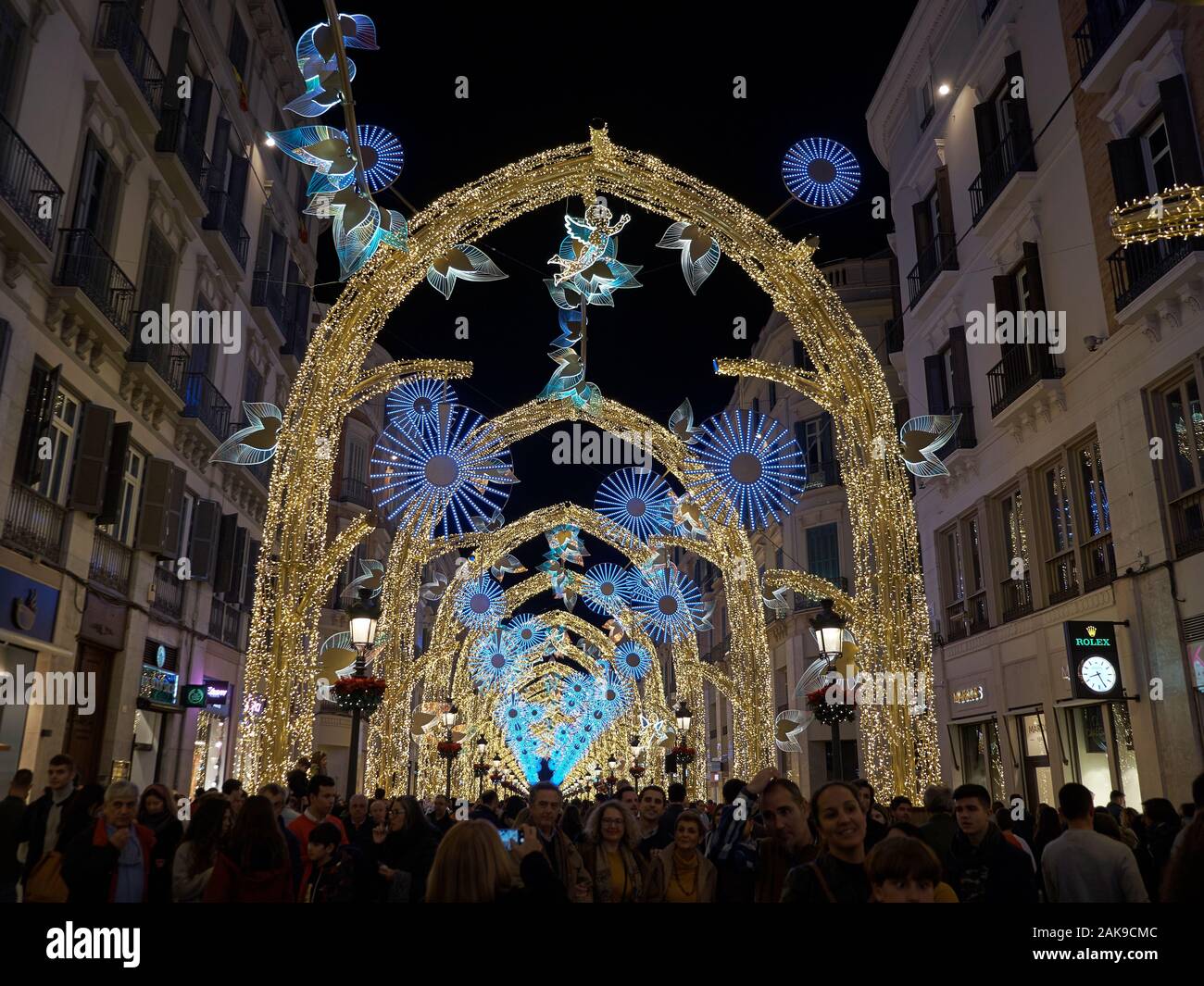 Christmas lights on Calle Larios in the city of Málaga, Andalusia ...