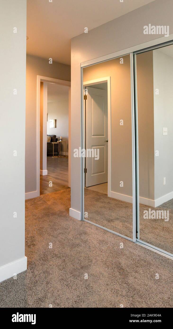 Vertical frame Master bedroom angles in a model home Stock Photo - Alamy
