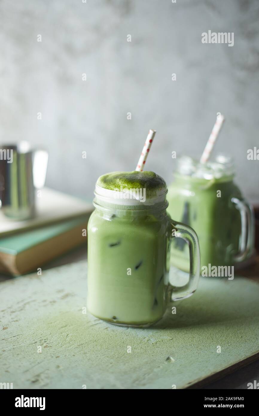 Homemade iced matcha latte tea with milk Stock Photo - Alamy