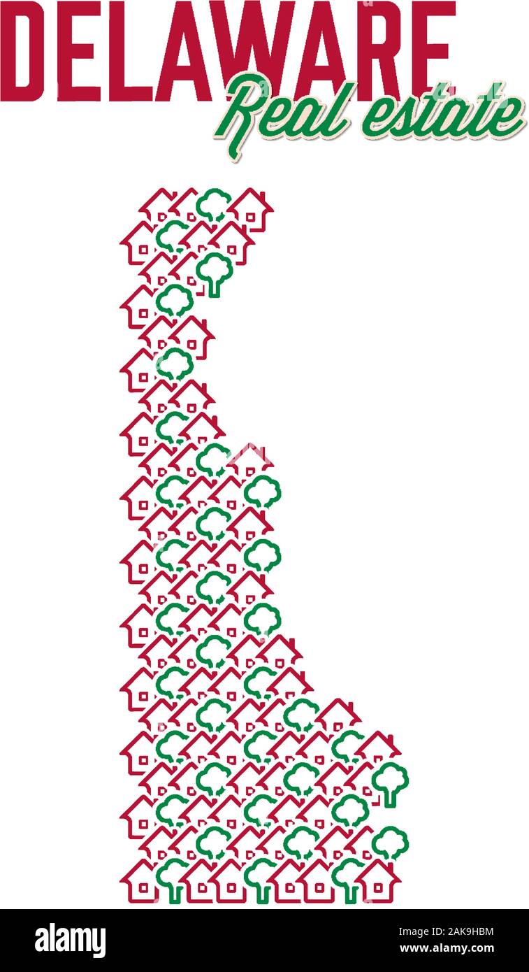 Delaware real estate properties map. Text design. Delaware US state ...