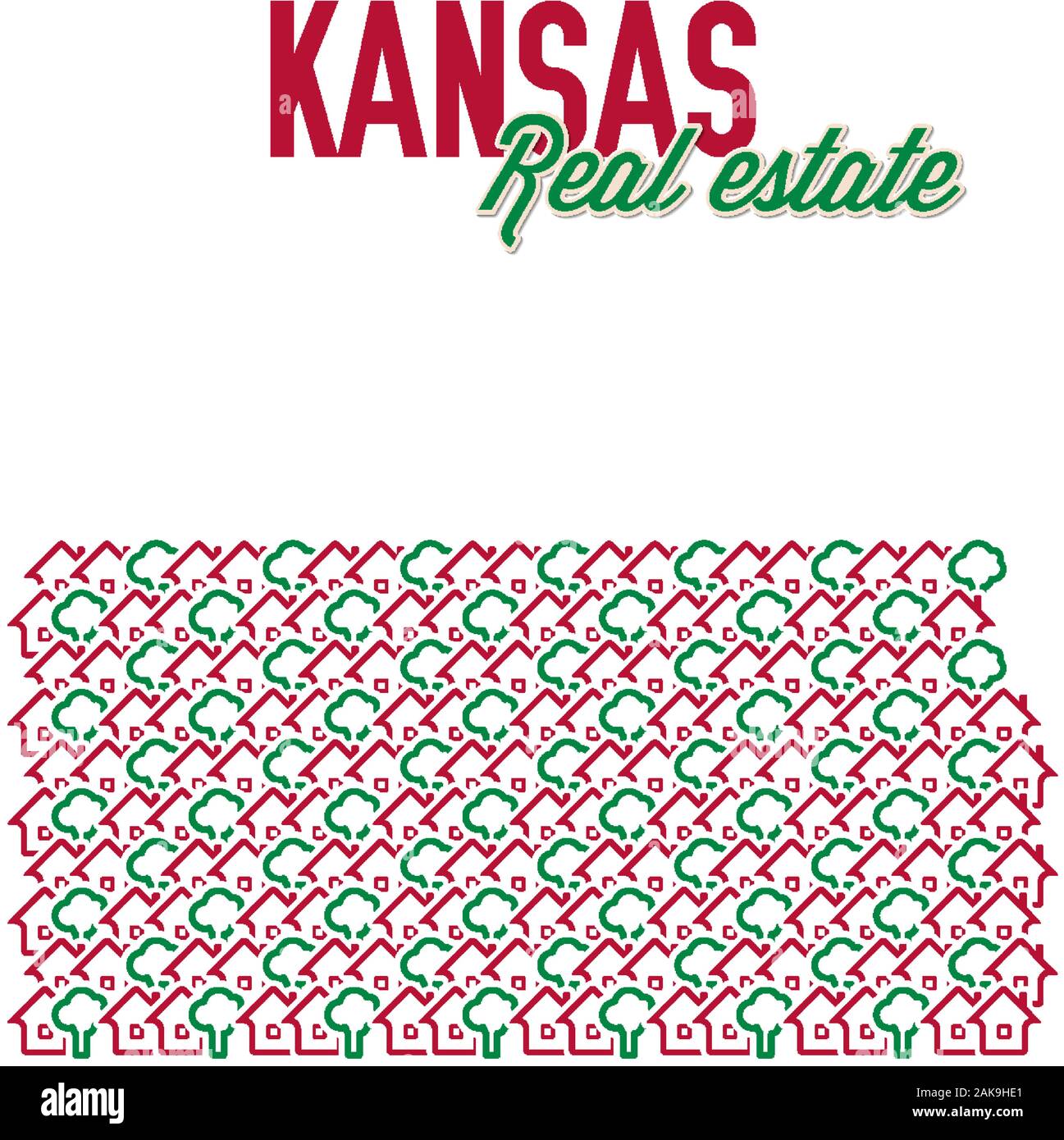 Kansas real estate properties map. Text design. Kansas US state realty ...