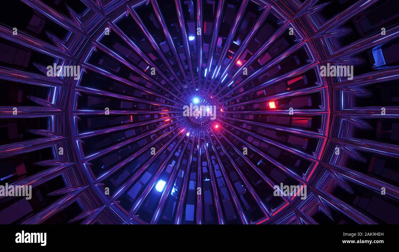 urban round metal steal pipe with flying glowing spheres particles 3d ...