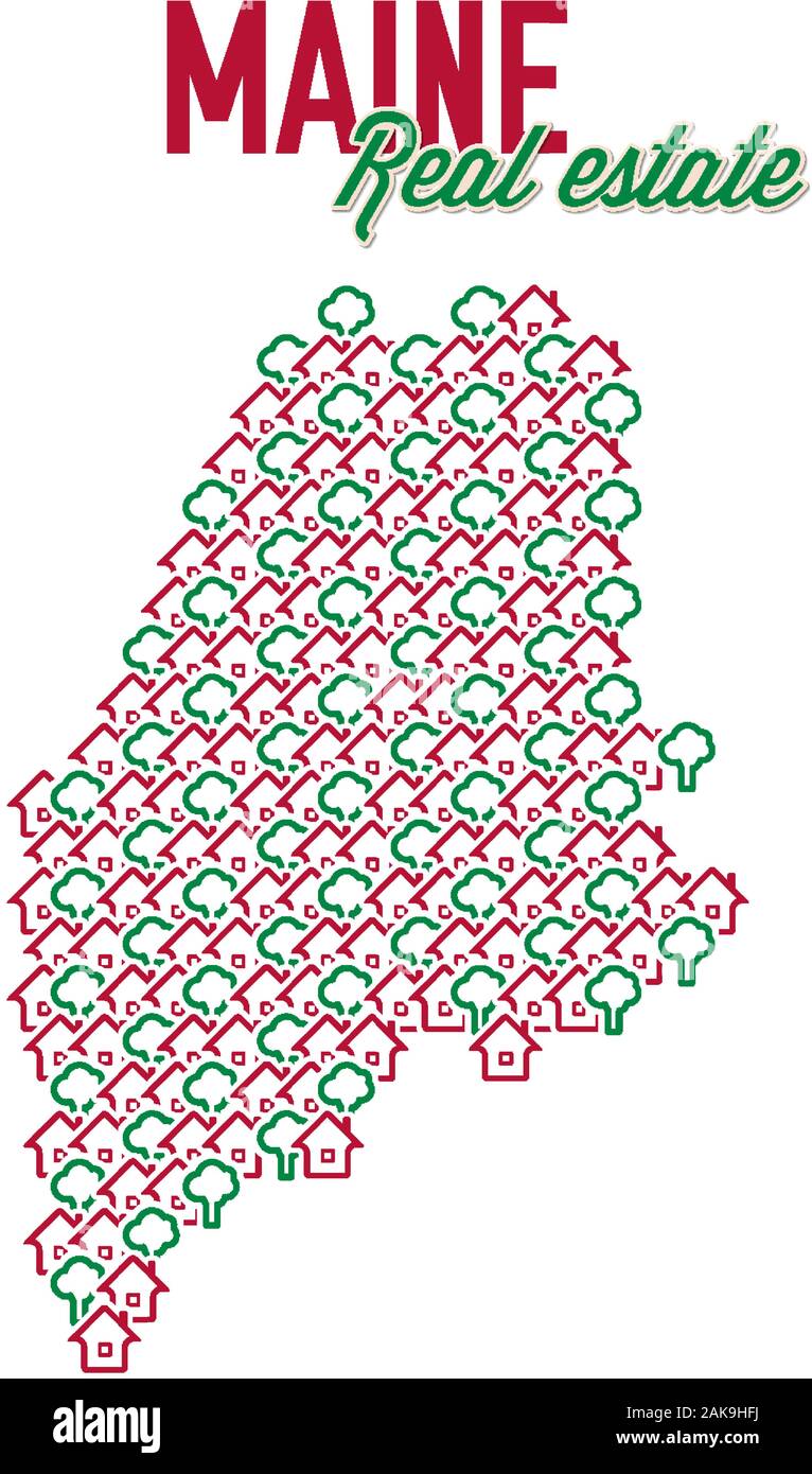 Maine real estate properties map. Text design. Maine US state realty ...